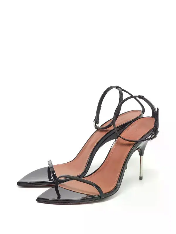 Amina Muaddi Bruna Patent Leather Pointed Toe Heeled Sandals