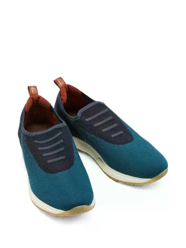 Loro Piana Navy Knit Suede Panel Sneakers - Blue