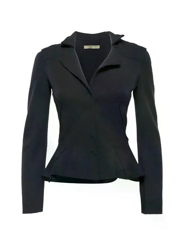 Bottega Veneta Navy Blue Virgin Wool Peplum Sculpted Blazer