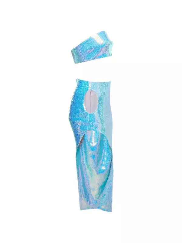 David Koma Iridescent Sequin Slit Skirt And Top Set