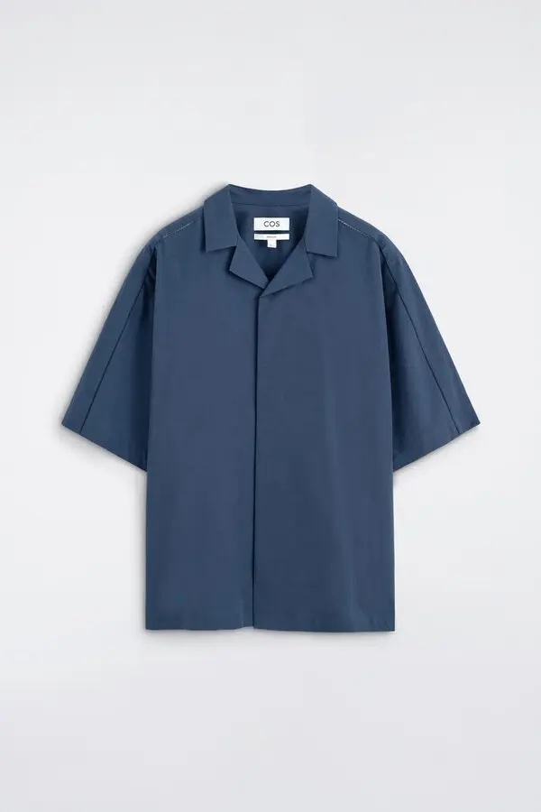 Cos Embroidered Camp-collar Pima Cotton Shirt - Navy