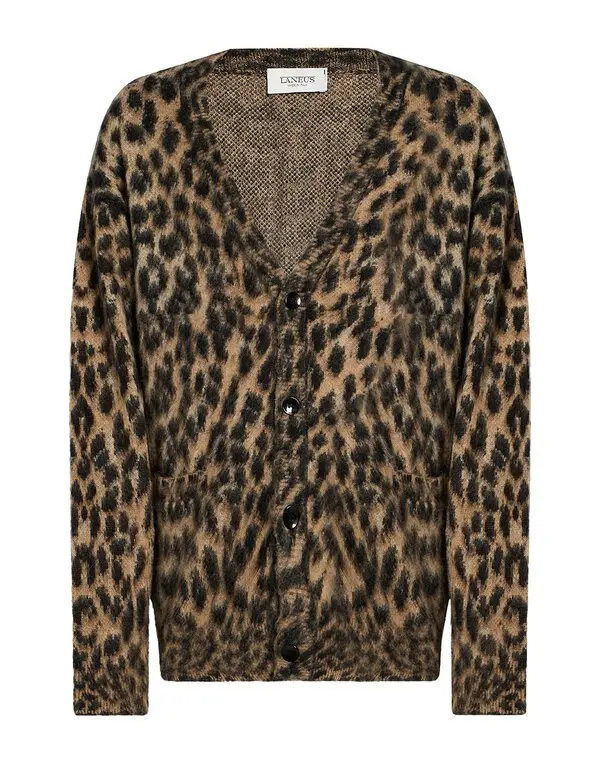LANEUS Leopard Print Knit Cardigan