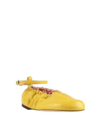 ODISSI Leather Ballet Flats With Ankle Strap - Yellow