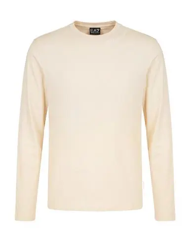 EA7 Long Sleeve Cotton T-shirt With Logo Print - Beige
