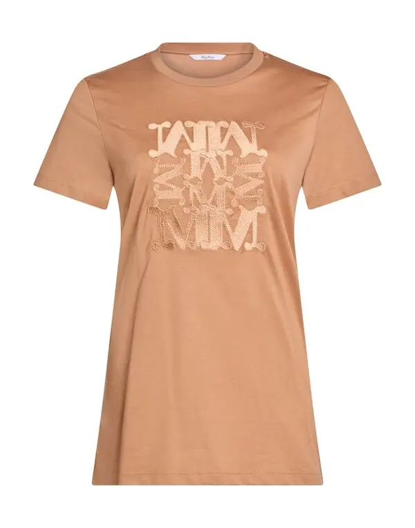 Max Mara Embroidered Logo Cotton T-shirt - Beige
