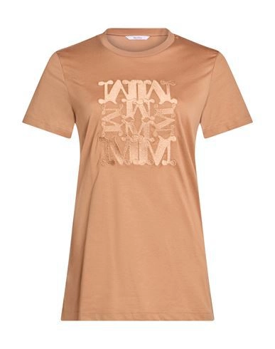 Max Mara Embroidered Logo Cotton T-shirt - Camel