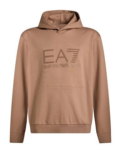EA7 Cotton Elastane Hoodie With Embossed Logo - Light Brown