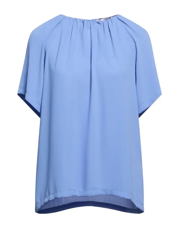 COMPAGNIA ITALIANA Viscose Crepe Short Sleeve Top - Light Blue