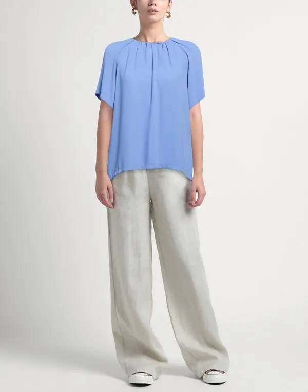 COMPAGNIA ITALIANA Viscose Crepe Short Sleeve Top - Light Blue