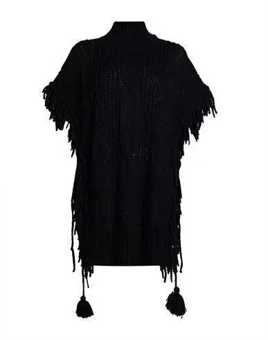 PAOLO PECORA Knitted Cape With Fringe - Black