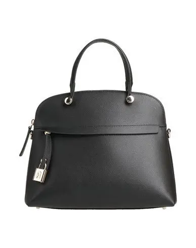 Furla Camel Calfskin Pebbled Leather Tote - Black