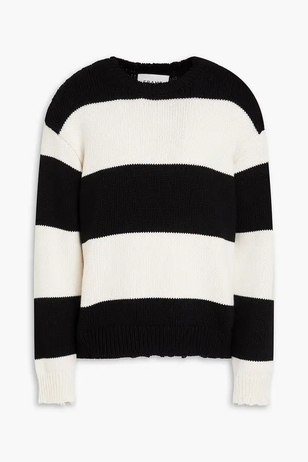 FRAME Striped Merino Wool Sweater - Black