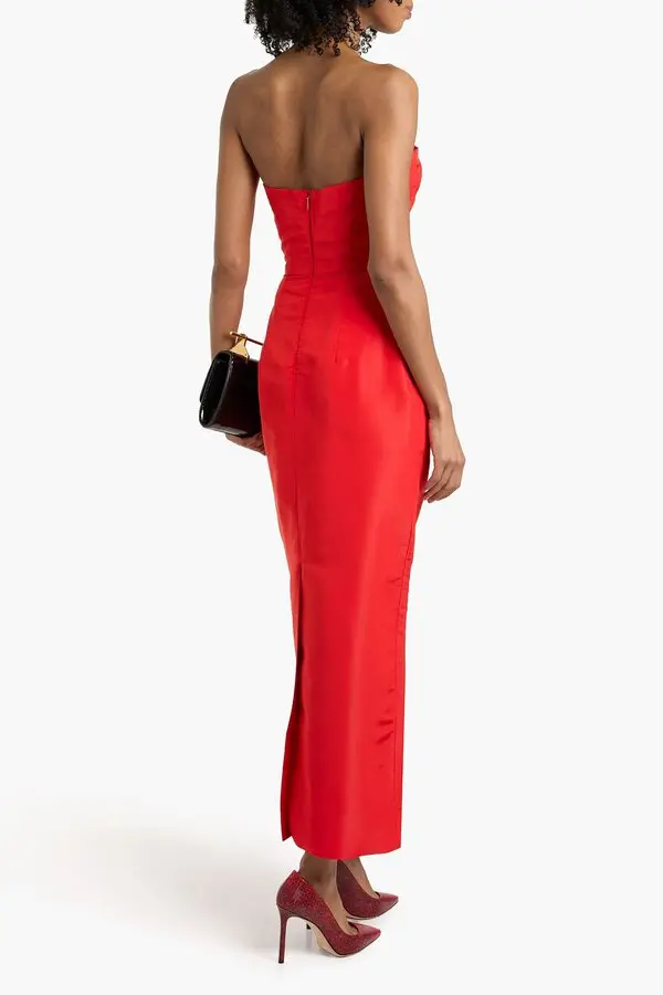 Monique Lhuillier Strapless Pleated Faille Midi Dress