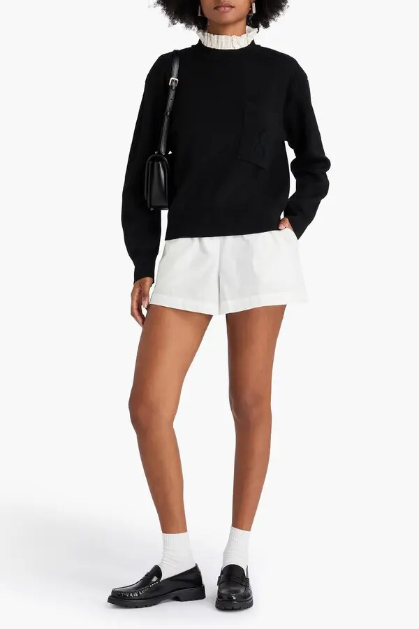 Sandro Ruffled Poplintrimmed Knitted Sweater