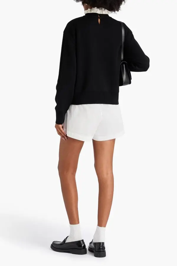 Sandro Ruffled Poplintrimmed Knitted Sweater