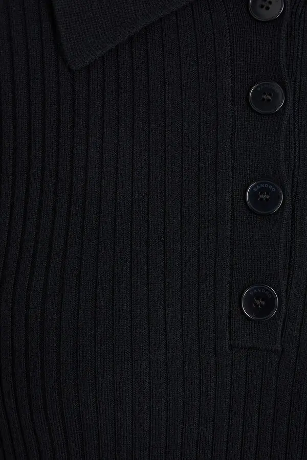 Sandro Ribbedknit Polo Shirt - Navy