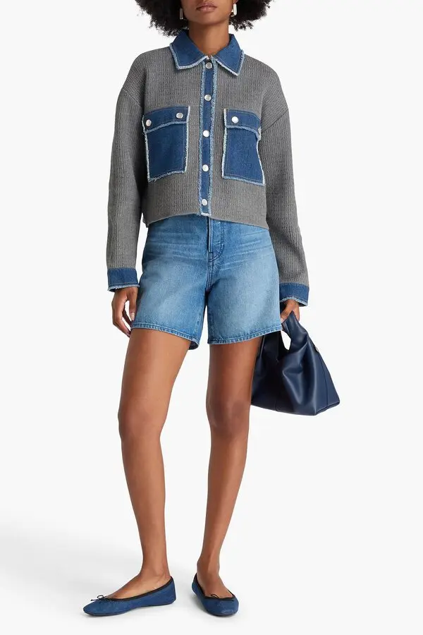 Sandro Denim Paneled Cable-knit Jacket