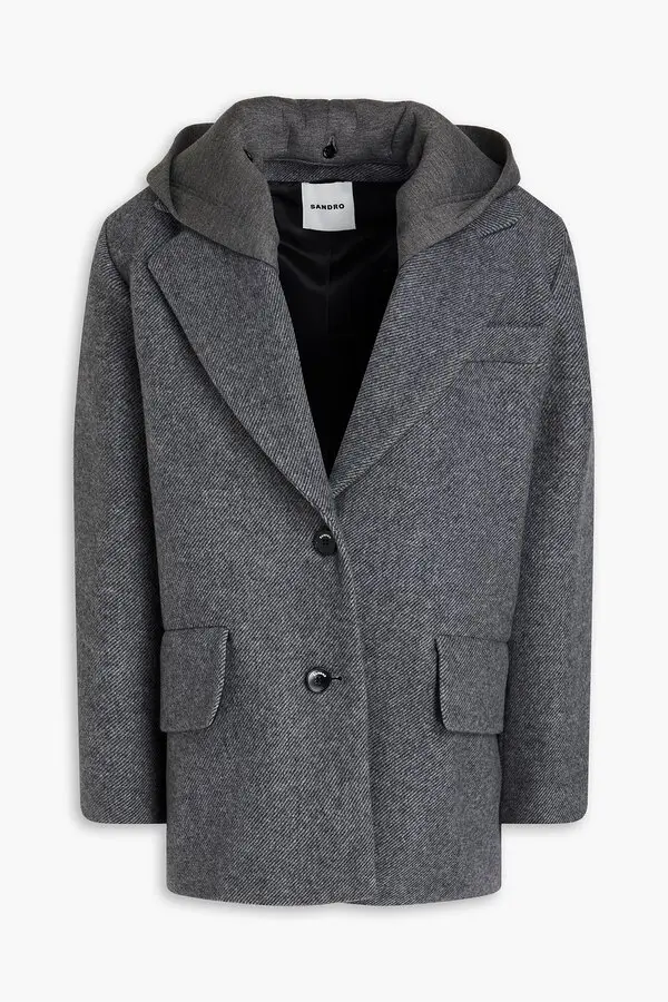 Sandro Woolblend Twill Hooded Coat