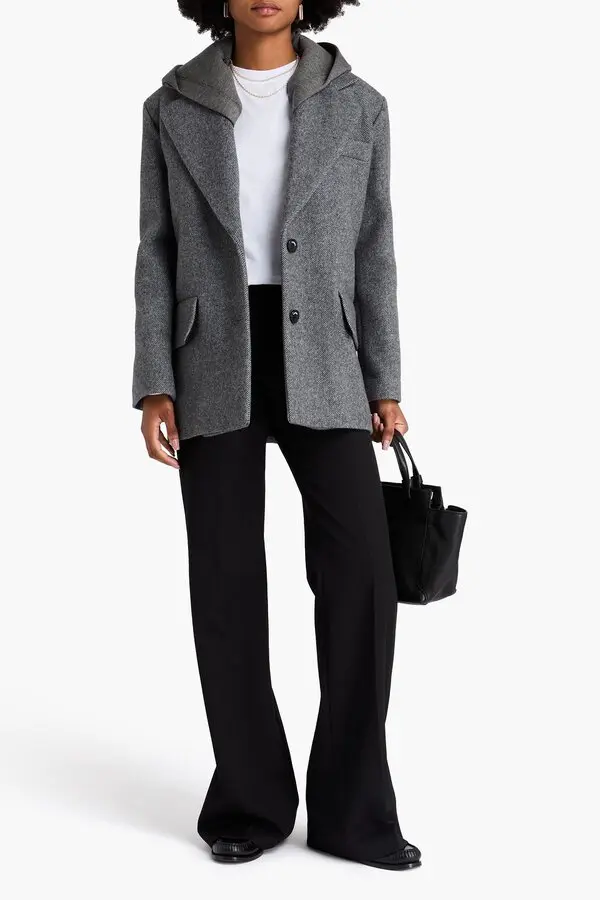 Sandro Woolblend Twill Hooded Coat
