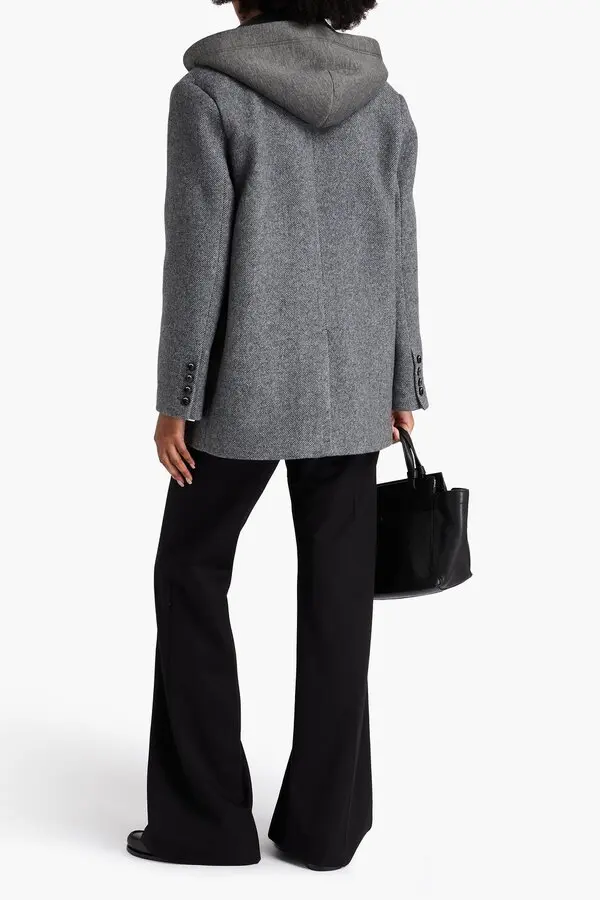 Sandro Woolblend Twill Hooded Coat