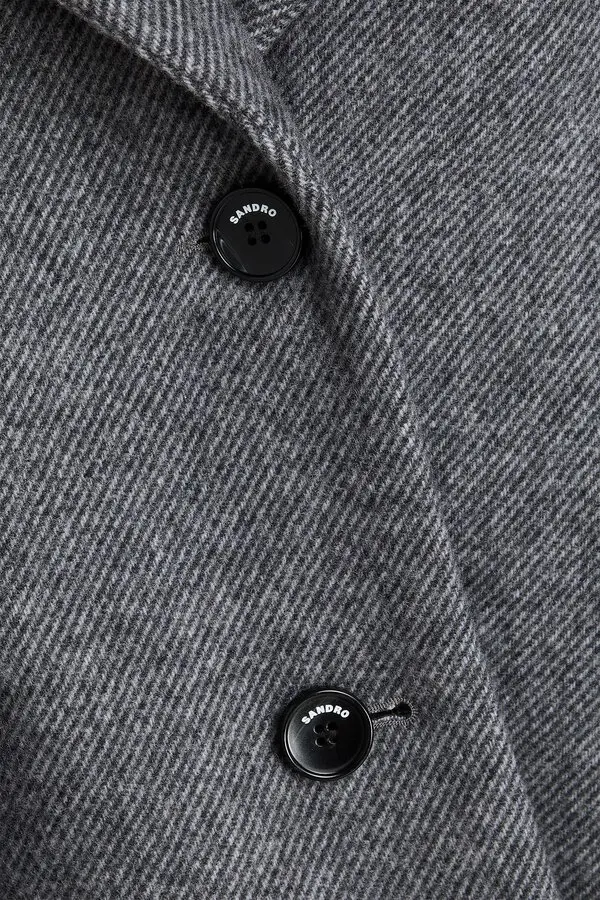 Sandro Woolblend Twill Hooded Coat