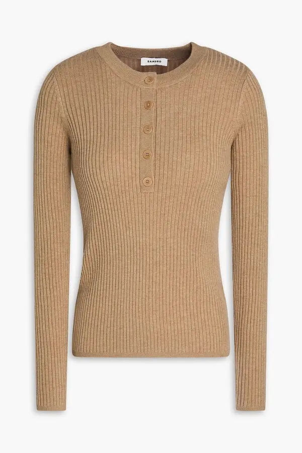 Sandro Ribbed Knit Button-front Sweater - Neutral