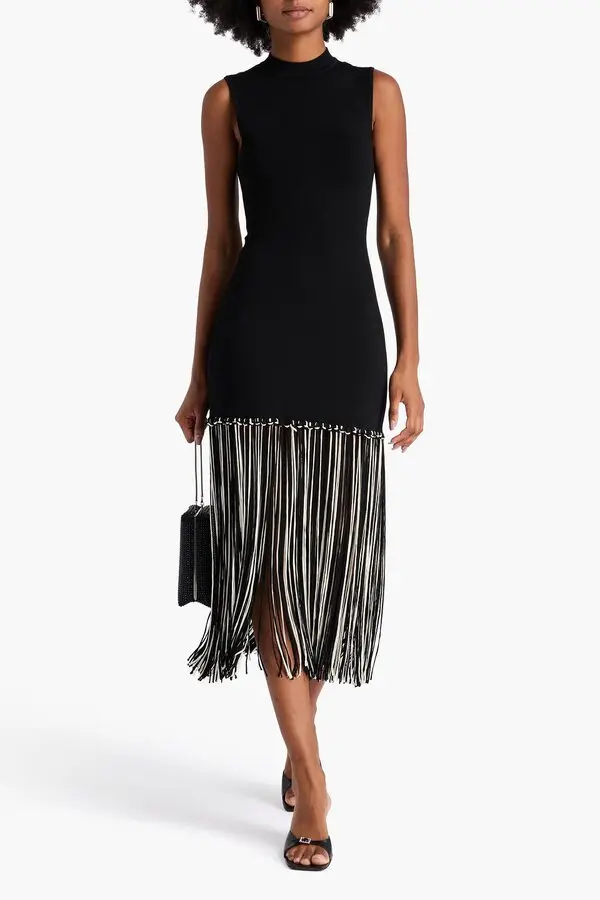 Sandro Fringed Stretch-knit Midi Dress