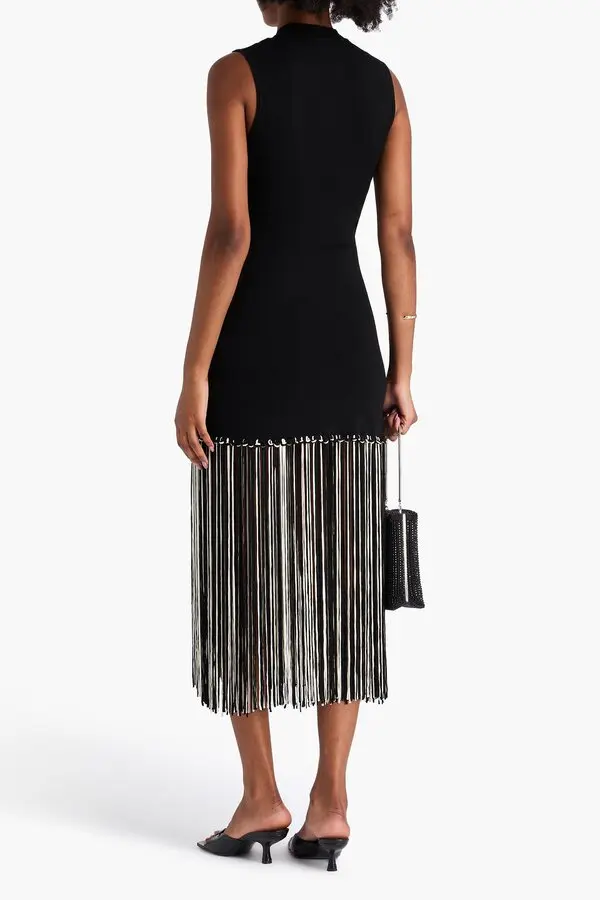 Sandro Fringed Stretch-knit Midi Dress