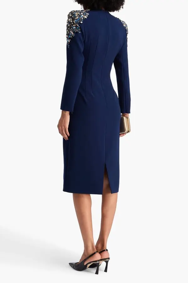 Jenny Packham Martini Drop Crystal Embellished Crepe Midi Dress