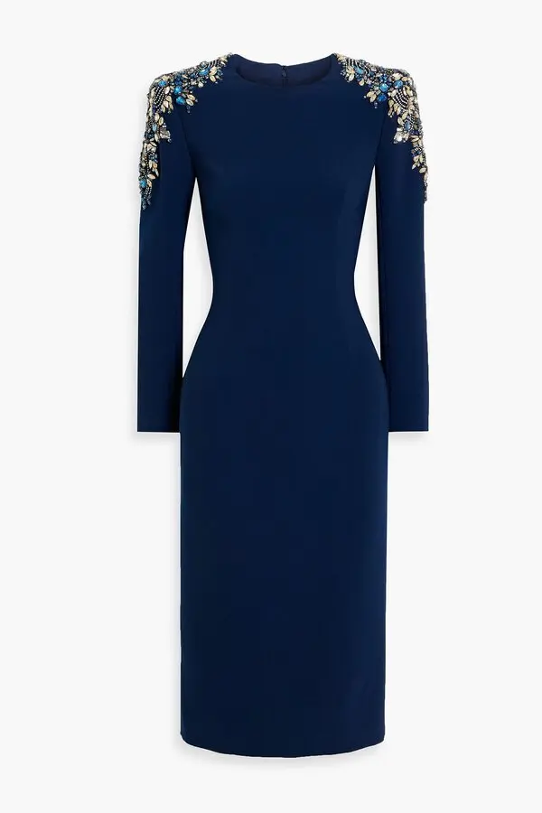 Jenny Packham Martini Drop Crystal Embellished Crepe Midi Dress - Navy