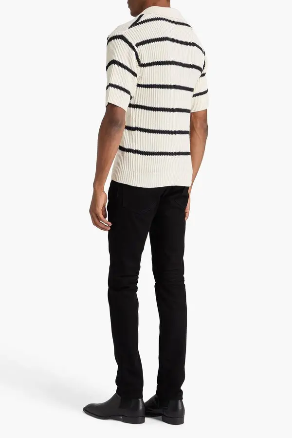 FRAME Striped Ribbed Cotton And Silkblend Polo Shirt