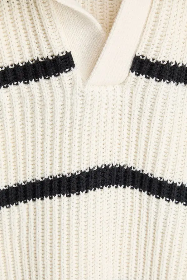 FRAME Striped Ribbed Cotton And Silkblend Polo Shirt