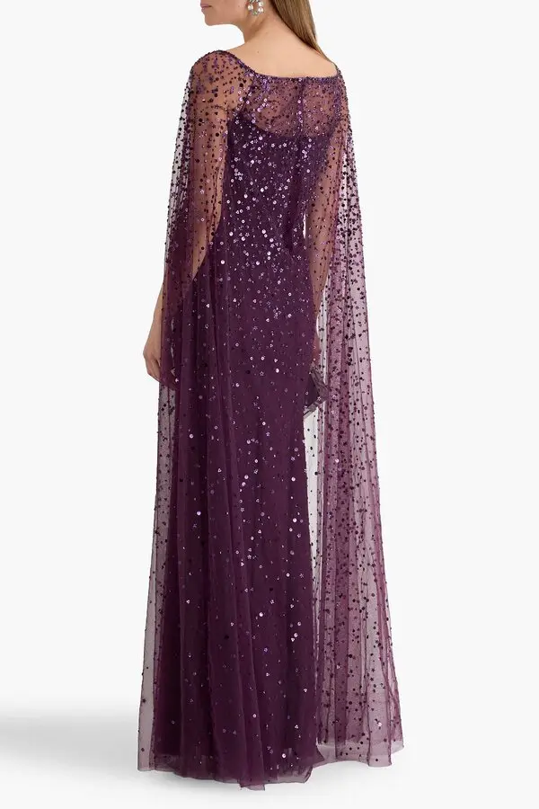 Jenny Packham Embellished Tulle Gown With Cape Effect