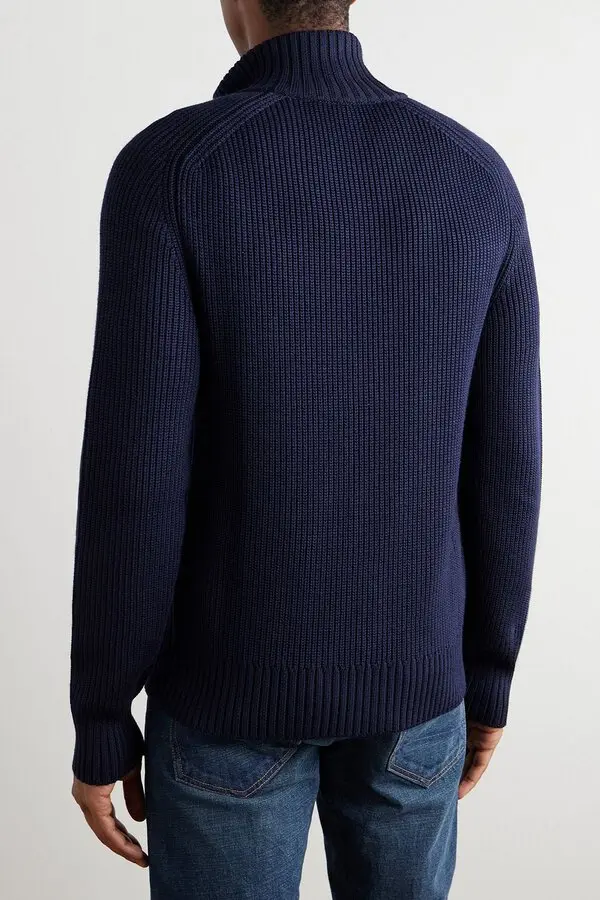 TOM FORD Slim-fit Ribbed Silk And Merino Wool-blend Cardigan