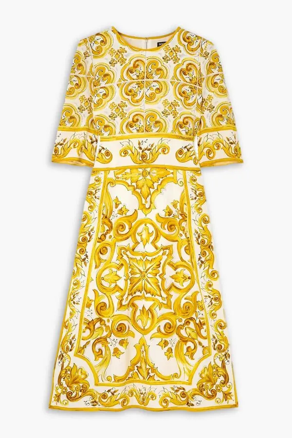 Dolce & Gabbana Maiolica Printed Silkblend Charmeuse Mini Dress - Saffron