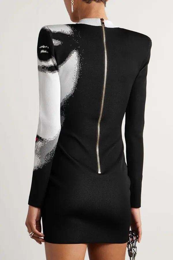 Balmain Printed Jacquardknit Mini Dress