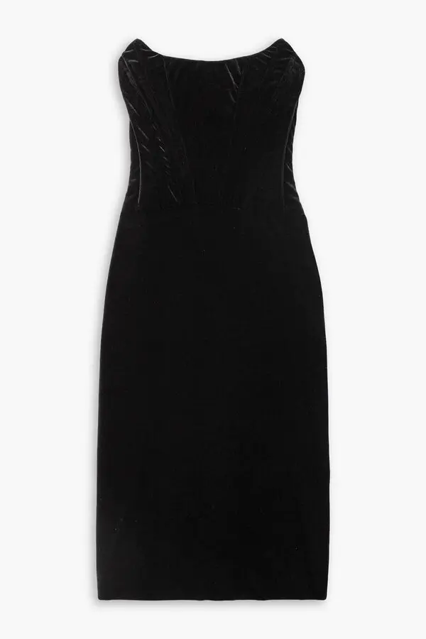 Dolce & Gabbana Strapless Velvet Corset Midi Dress - Black