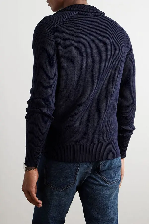 TOM FORD Slimfit Ribbed Silk And Woolblend Halfzip Sweater