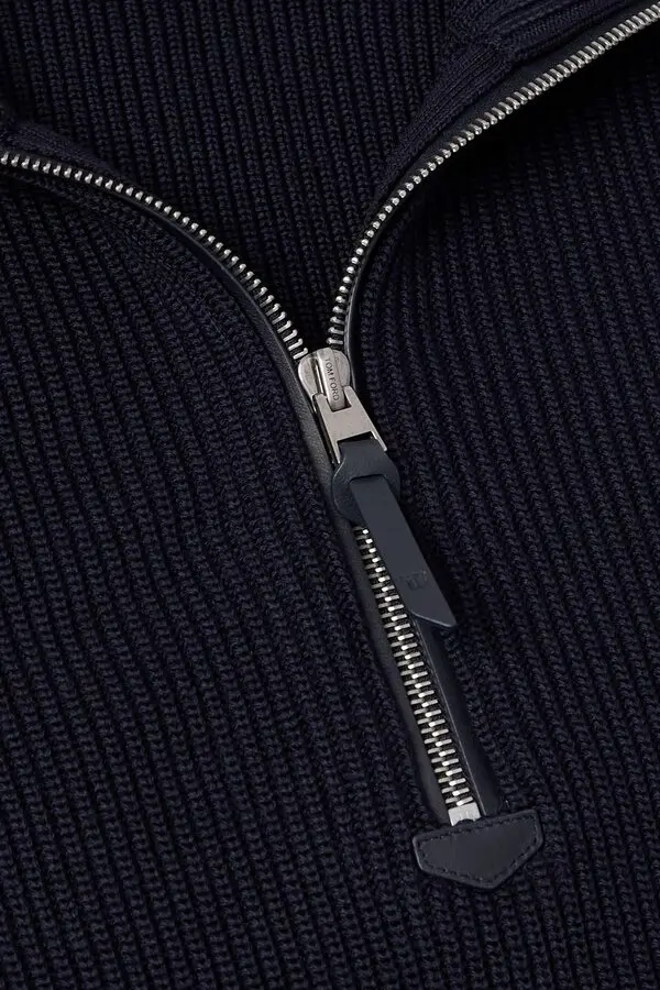 TOM FORD Slimfit Ribbed Silk And Woolblend Halfzip Sweater