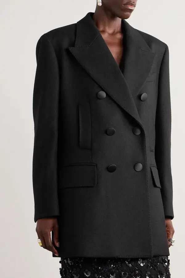 Dolce & Gabbana Doublebreasted Satintrimmed Brushed Woolblend Blazer