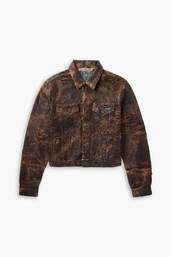 Acne Studios Oraya Slimfit Cropped Distressed Coateddenim Jacket - Brown