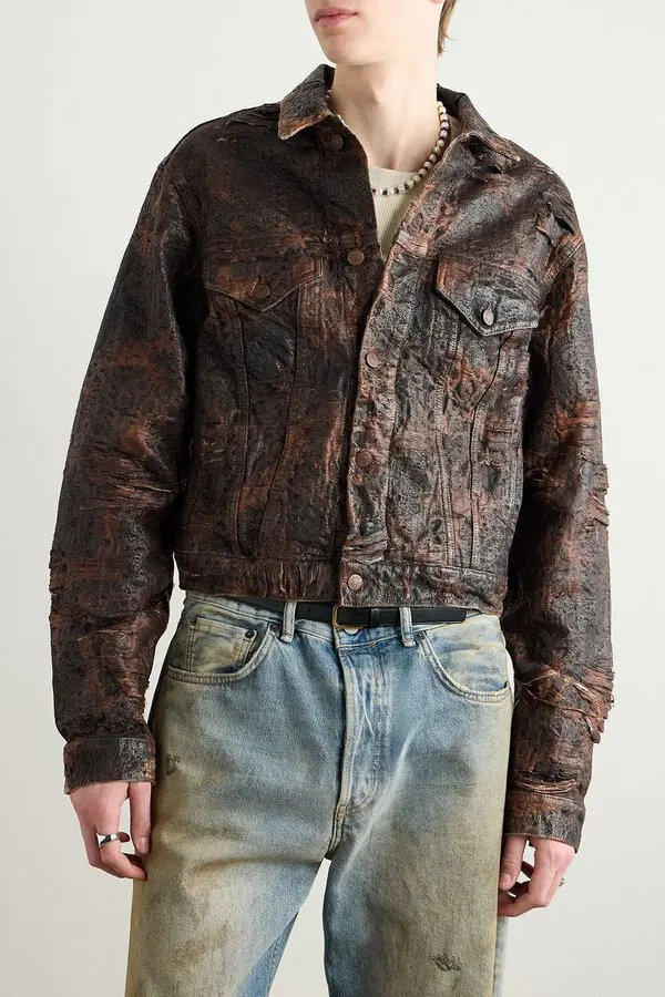 Acne Studios Oraya Slimfit Cropped Distressed Coateddenim Jacket