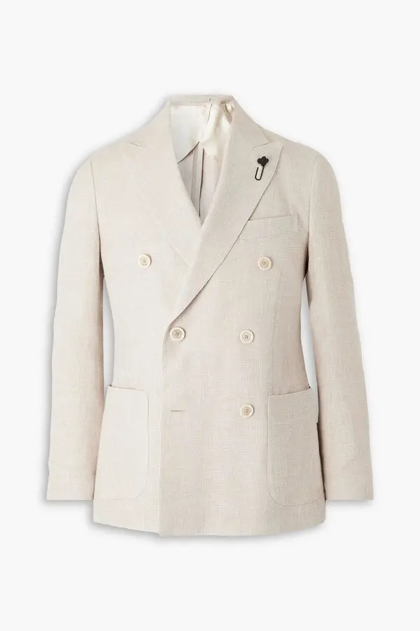 LARDINI Doublebreasted Linen And Woolblend Crepe Blazer