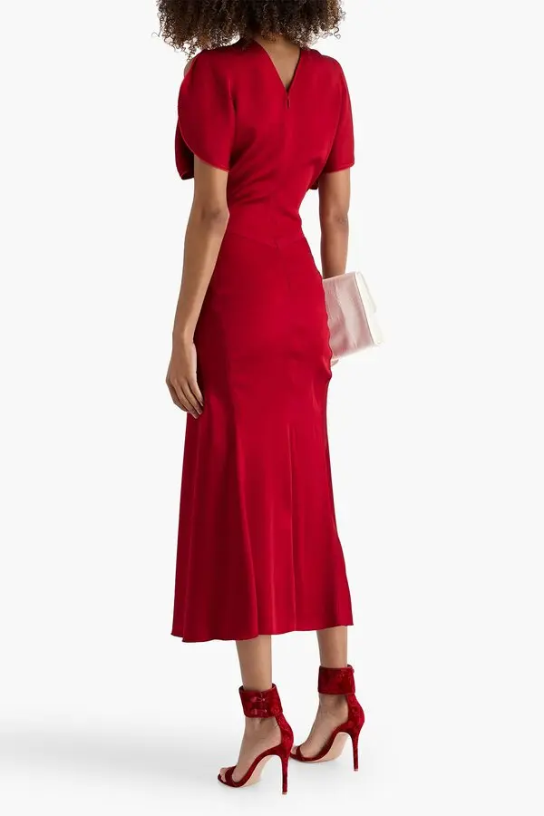 Victoria Beckham Gathered Satin Midi Dress - Crimson