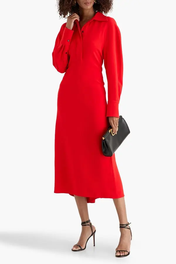 Victoria Beckham Crepe Midi Shirt Dress - Red