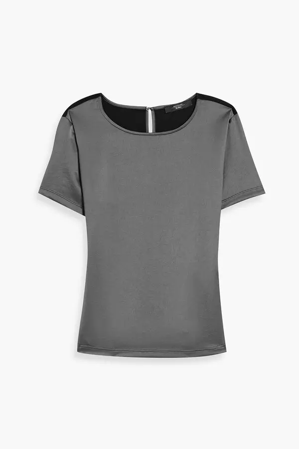 Max Mara Paneled Satin And Lyocellblend Top - Anthracite