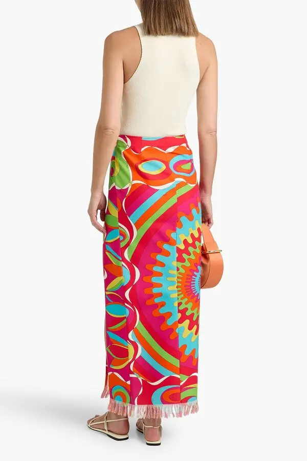 Emilio Pucci Frayed Printed Denim Maxi Skirt