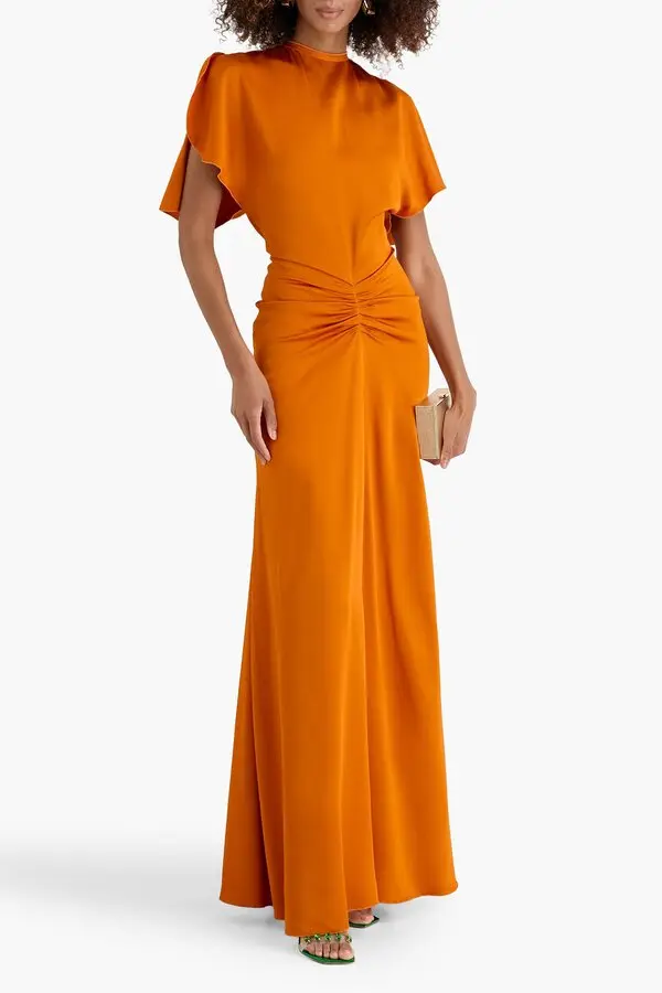 Victoria Beckham Ruched Satincrepe Maxi Dress
