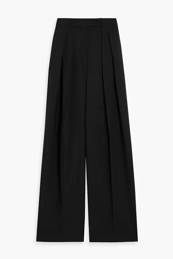 Sportmax Favetta Pleated Grain De Poudre Wool Wideleg Pants - Black