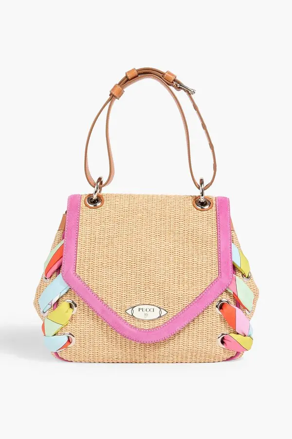 Emilio Pucci Tressage Leathertrimmed Faux Raffia Shoulder Bag - Neutral
